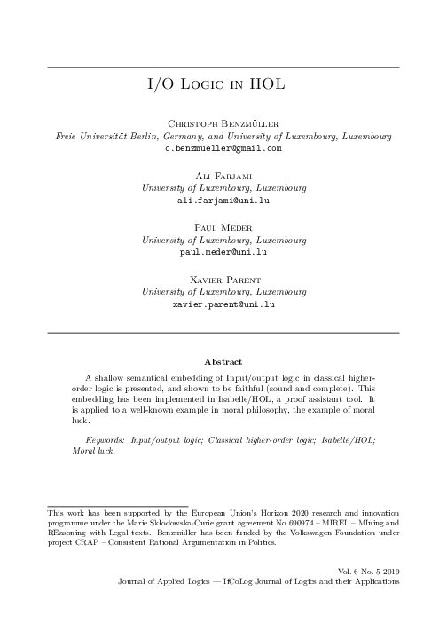 (PDF) I/O Logic in HOL