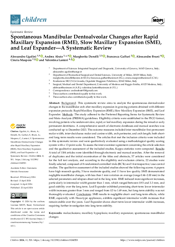 (PDF) Spontaneous Mandibular Dentoalveolar Changes after Rapid Maxillary Expansion (RME), Slow ...