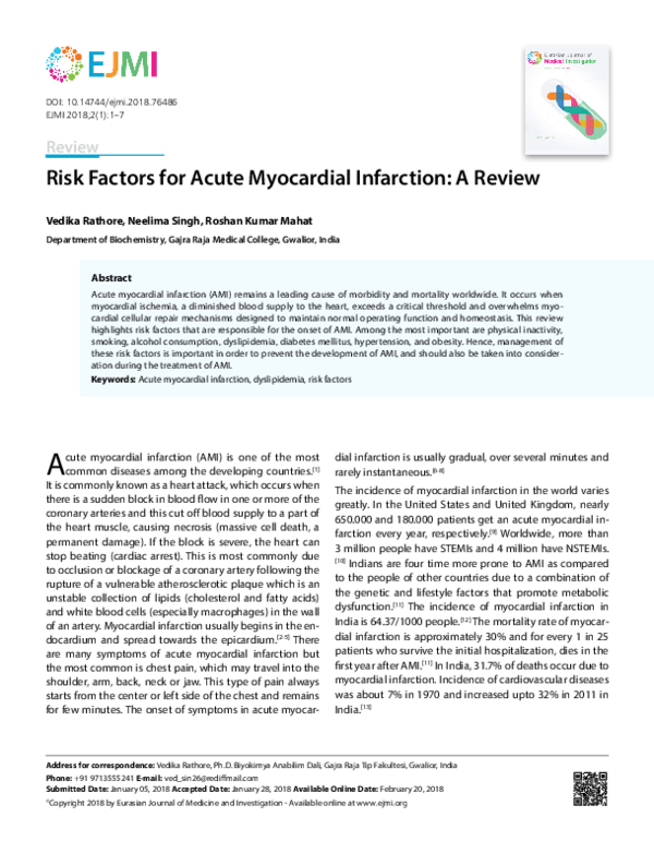 (PDF) Risk Factors of Acute Myocardial Infarction: A Review
