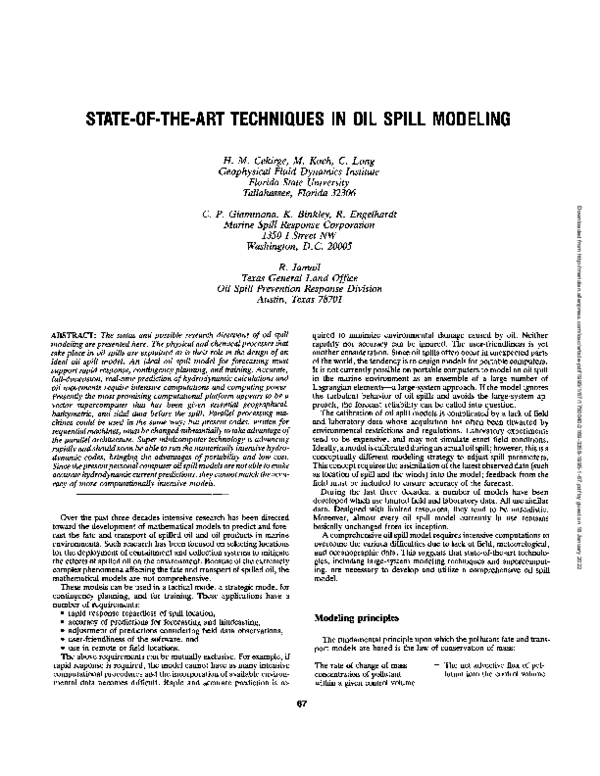 (PDF) State-Of-The-Art Techniques in Oil Spill Modeling