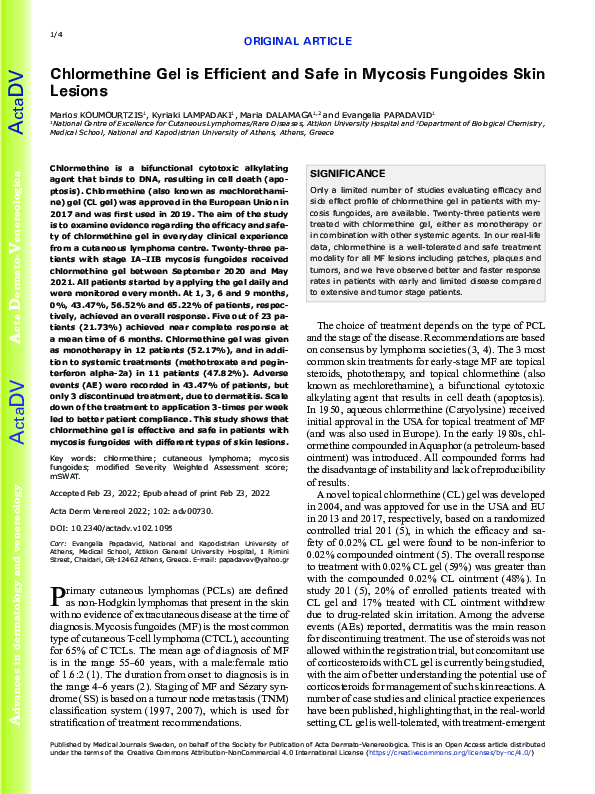 (PDF) Chlormethine Gel is Efficient and Safe in Mycosis Fungoides Skin ...