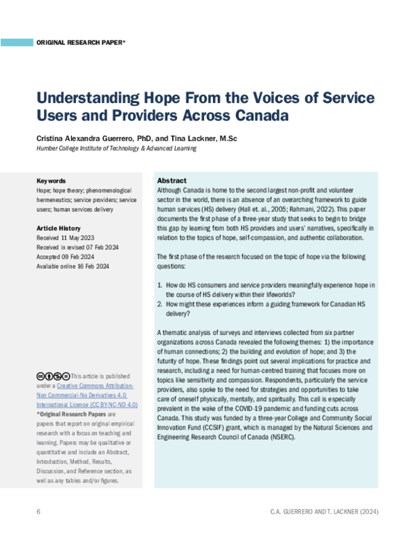 (PDF) Understanding Hope From the Voices of Service Users and Providers ...