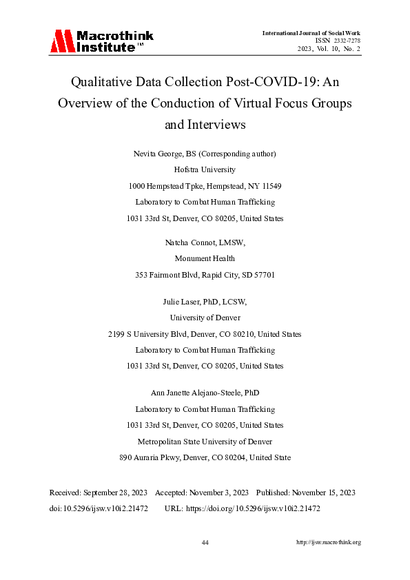 (PDF) Qualitative Data Collection Post-COVID-19: An Overview of the ...
