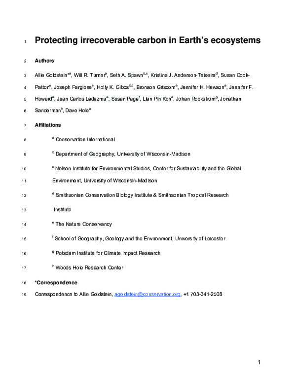 (PDF) Protecting irrecoverable carbon in Earth’s ecosystems