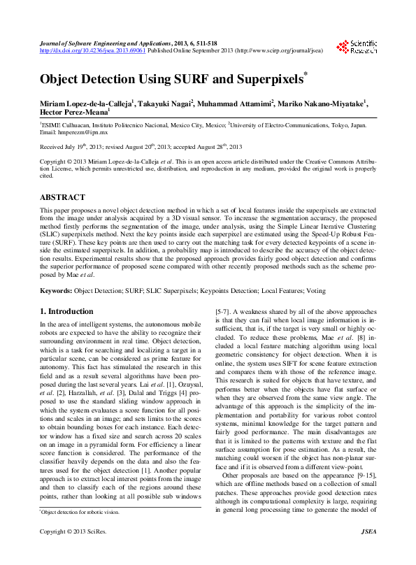 Pdf Object Detection Using Surf And Superpixels