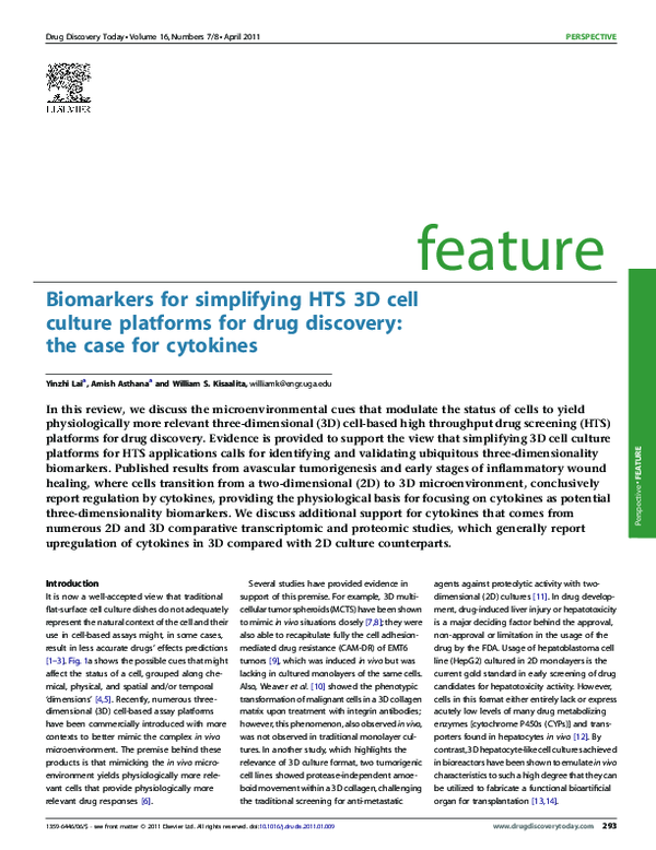 (PDF) Biomarkers for simplifying HTS 3D cell culture platforms for drug discovery: the case for ...
