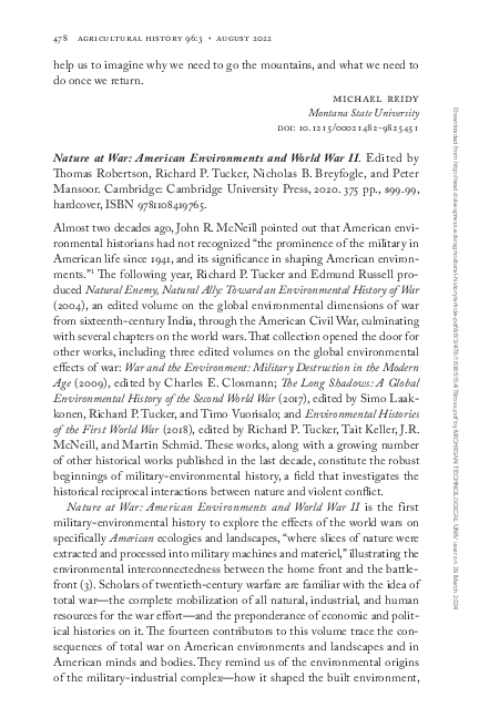 (PDF) Review of Nature at War: American Environments and World War II
