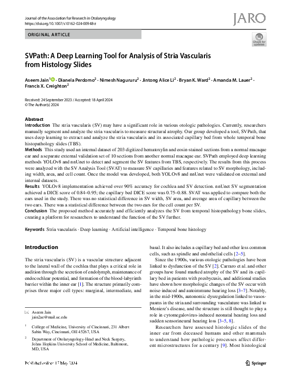 (PDF) SVPath: A Deep Learning Tool for Analysis of Stria Vascularis ...