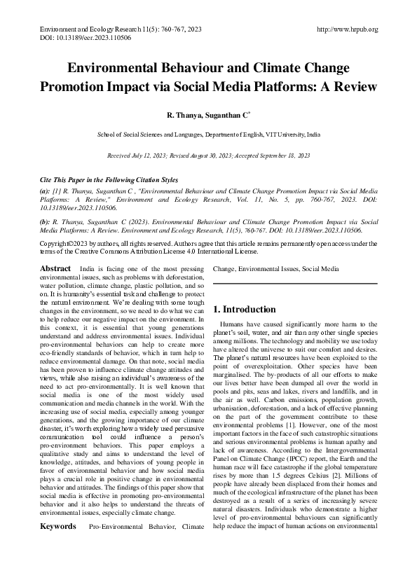 (PDF) Environmental Behaviour and Climate Change Promotion Impact via ...