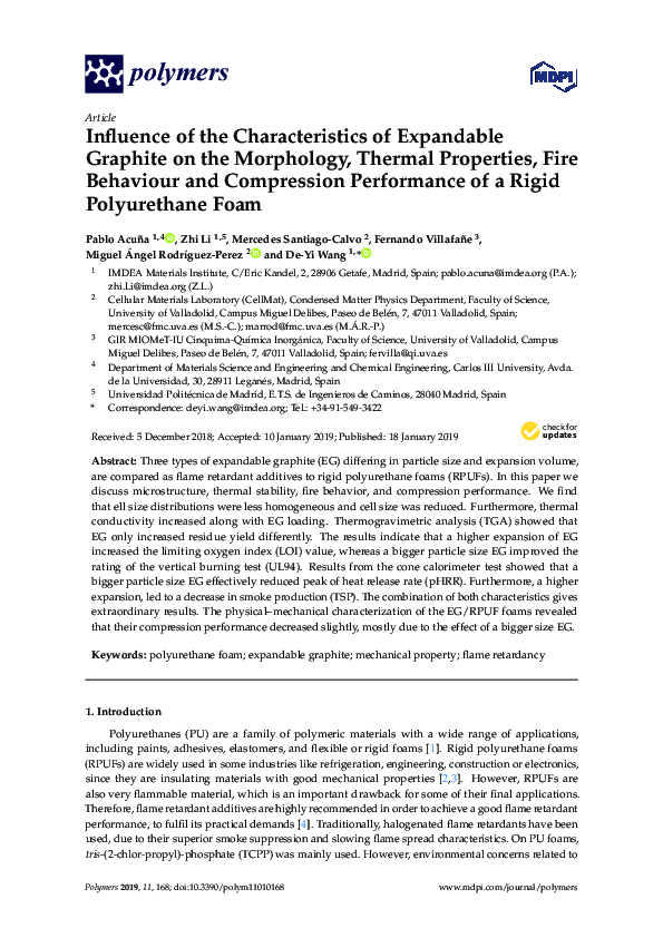(PDF) Influence of the Characteristics of Expandable Graphite on the Morphology, Thermal ...