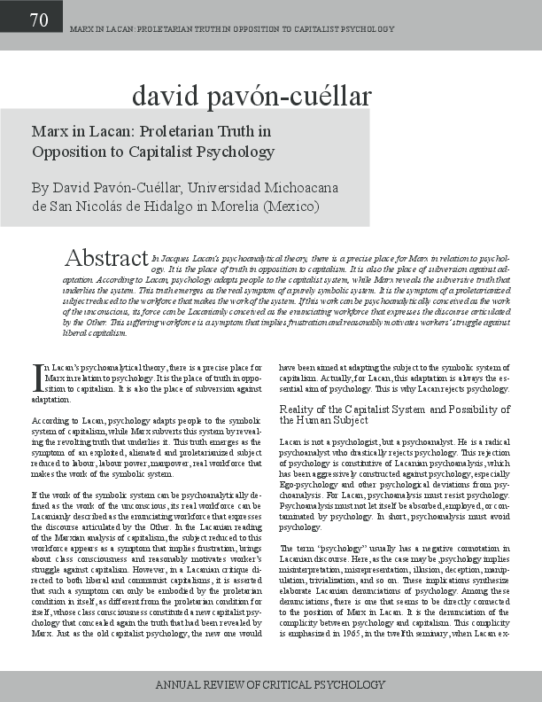 (PDF) Marx in Lacan: Proletarian Truth in Opposition to Capitalist ...