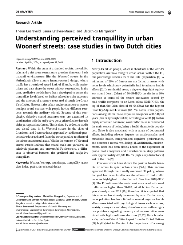(PDF) Understanding perceived tranquillity in urban Woonerf streets: case studies in two Dutch ...