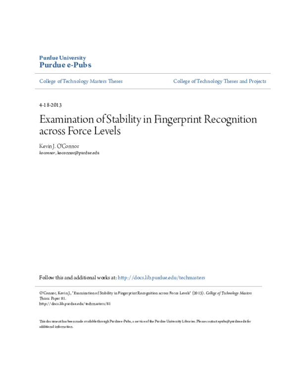 (PDF) Examination of Stability in Fingerprint Recognition across Force ...