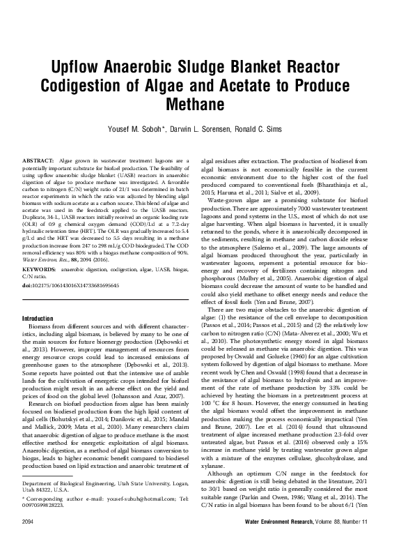 (PDF) Upflow Anaerobic Sludge Blanket Reactor Co-Digestion of Algae and ...