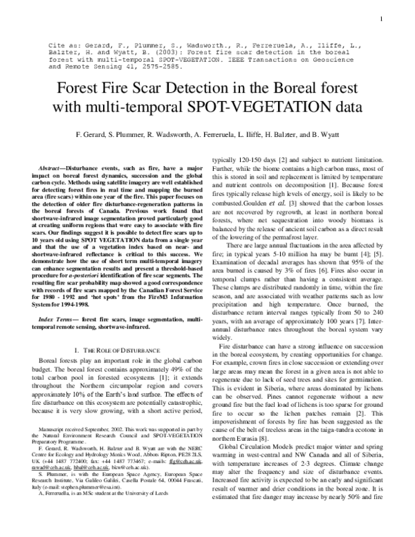 (PDF) Forest fire scar detection in the boreal forest with ...