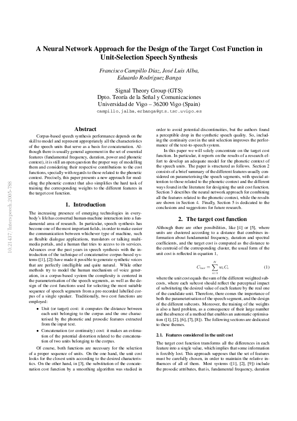(PDF) A neural network approach for the design of the target cost function in unit-selection ...