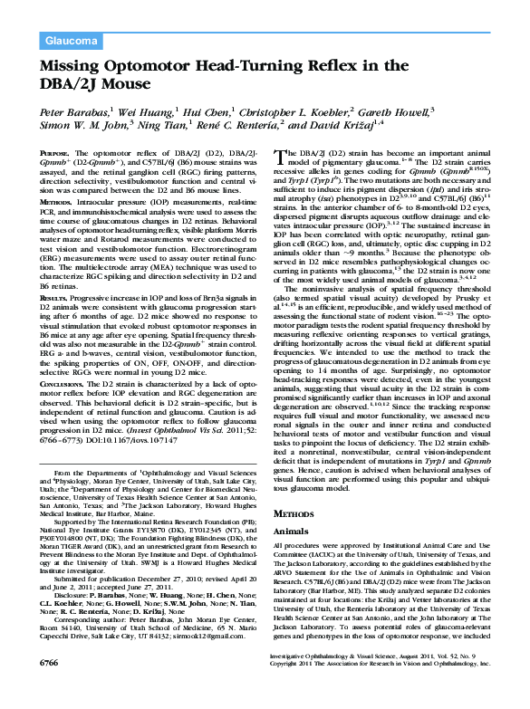 (PDF) Missing Optomotor Head-Turning Reflex in the DBA/2J Mouse