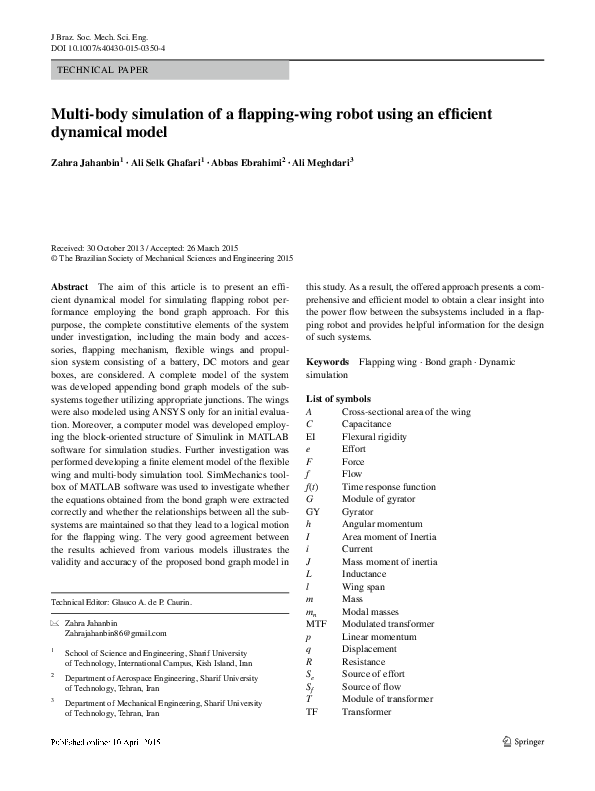 (PDF) Multi-body simulation of a flapping-wing robot using an efficient dynamical model