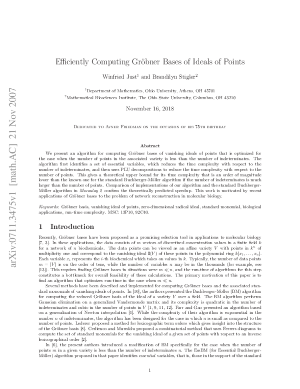 (PDF) Efficiently computing Groebner bases of ideals of points