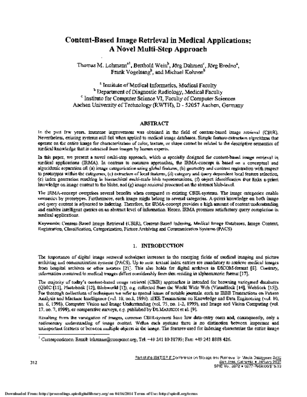 (PDF) Content-based image retrieval in medical applications for picture ...