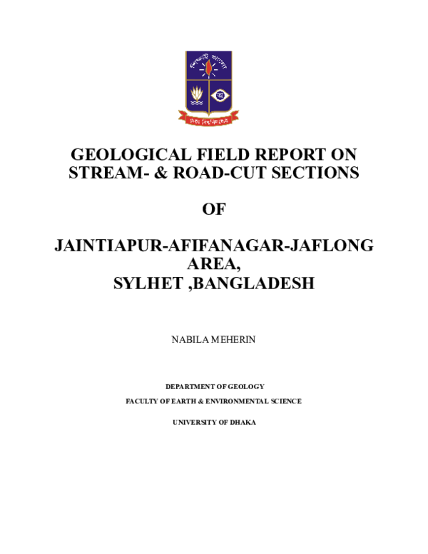 (PDF) GEOLOGICAL FIELD REPORT ON STREAM & ROAD-CUT SECTIONS OF ...