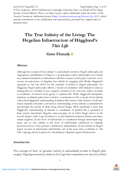 (PDF) The True Infinity of the Living: The Hegelian Infrastructure of ...