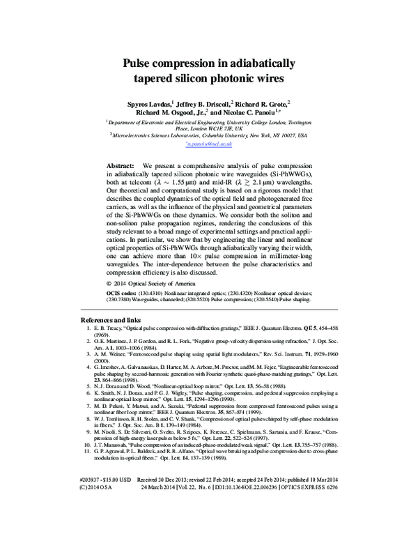 (PDF) Pulse compression in adiabatically tapered silicon photonic wires