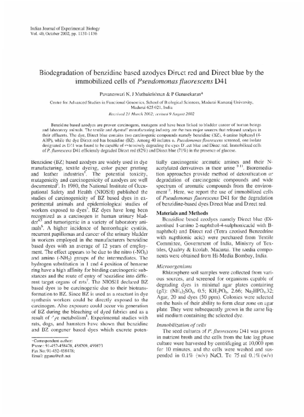(PDF) Biodegradation of benzidine based azodyes Direct red and Direct ...