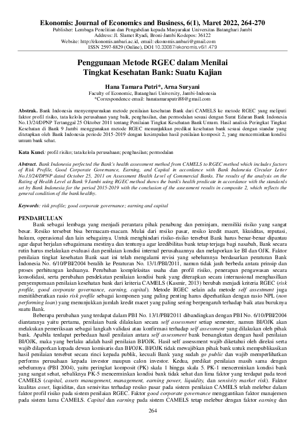 (PDF) Penggunaan Metode RGEC dalam Menilai Tingkat Kesehatan Bank: Suatu Kajian