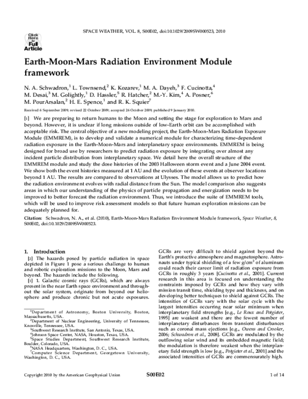 (PDF) Earth-Moon-Mars Radiation Environment Module framework