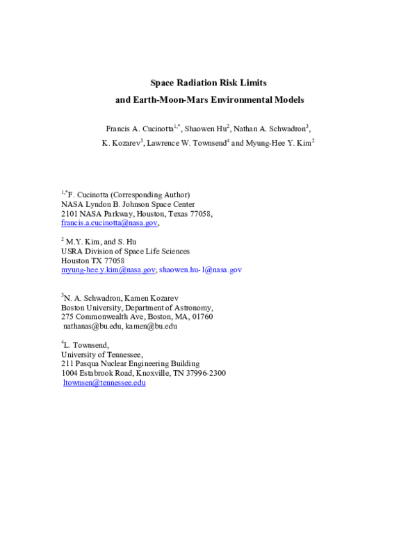 (PDF) Space radiation risk limits and Earth-Moon-Mars environmental models
