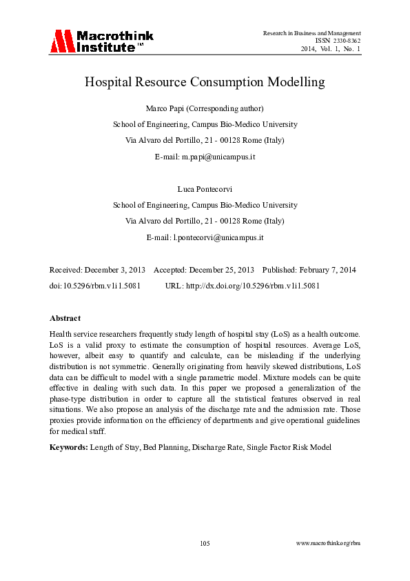 (PDF) Hospital Resource Consumption Modelling