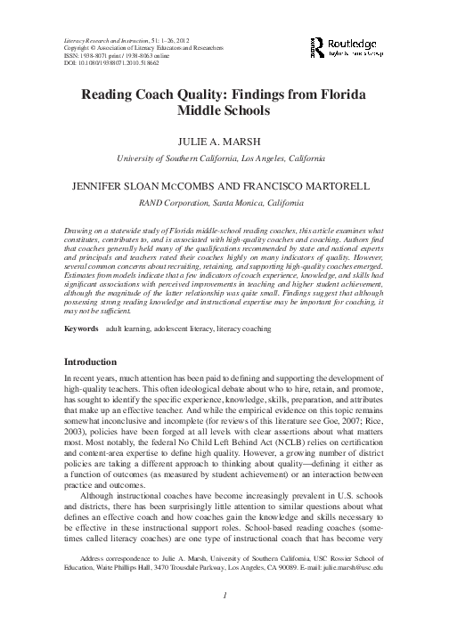 (PDF) Reading Coach Quality: Findings from Florida Middle Schools