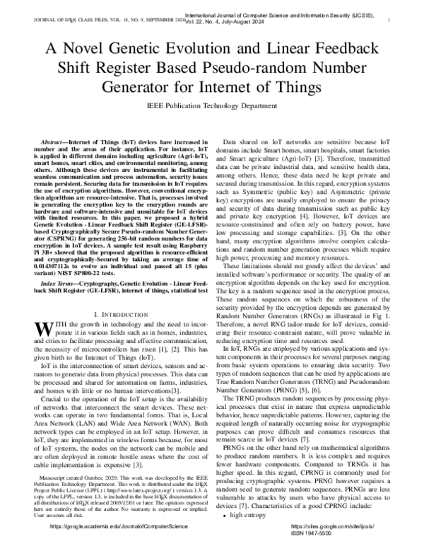 Pdf A Novel Genetic Evolution And Linear Feedback Shift Register Based Pseudo Random Number