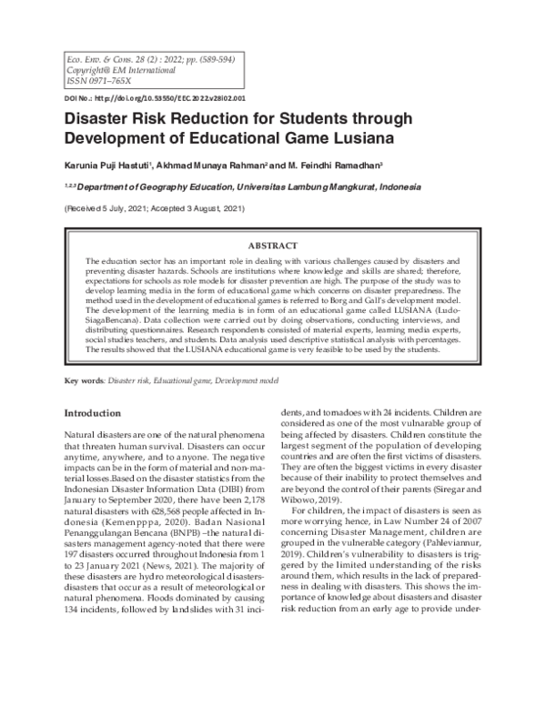 (PDF) Disaster Risk Reduction for Students through Development of ...