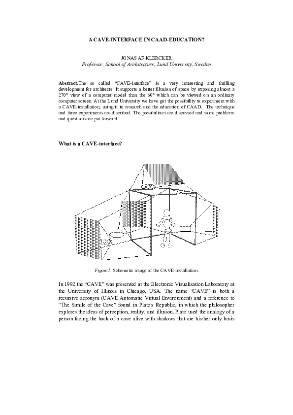 (PDF) A CAVE-Interface in CAAD-Education | Jonas Af Klercker - Academia.edu