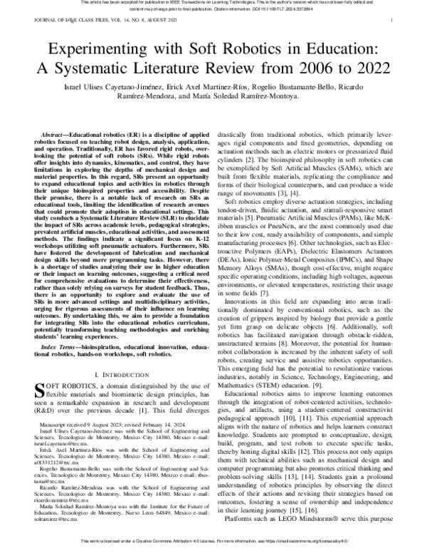 (PDF) Experimenting with Soft Robotics in Education: A Systematic ...
