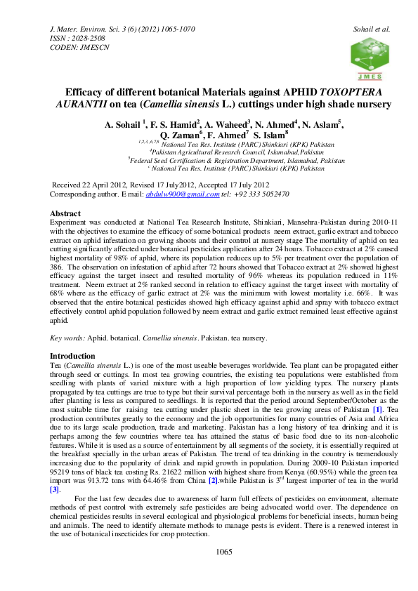 (PDF) Efficacy of Different Botanical Materials Against Aphid ...