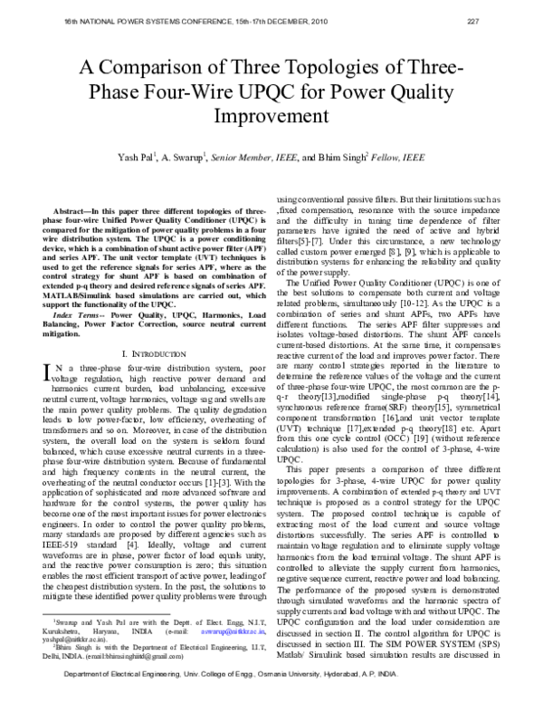 (PDF) A Comparison of Three Topologies of Three-Phase Four-Wire UPQC ...