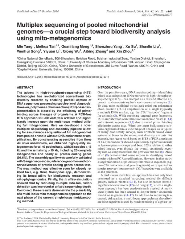 (PDF) Multiplex sequencing of pooled mitochondrial genomes-a crucial ...