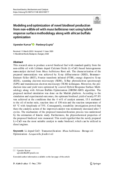 (PDF) Modeling and optimization of novel biodiesel production from non-edible oil with musa ...