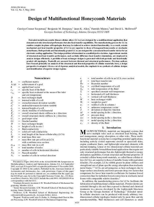 (PDF) Design of Multifunctional Honeycomb Materials