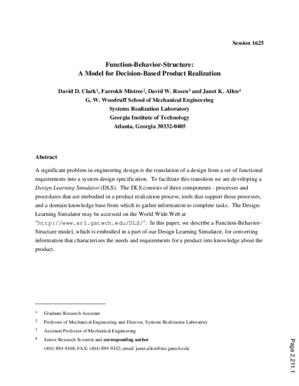 (PDF) Function-Behavior-Structure Model for DLS