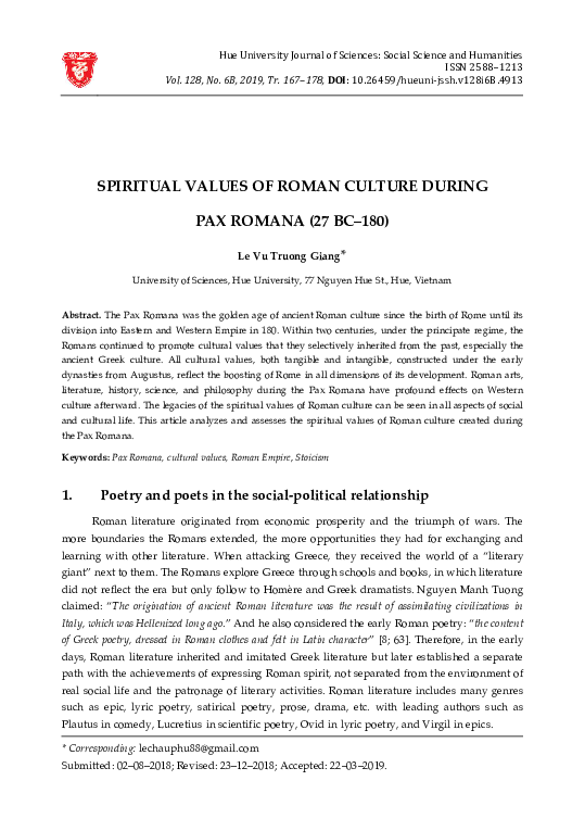 (PDF) The Spiritual Values of Roman Culture in Two Centuries of the Pax ...