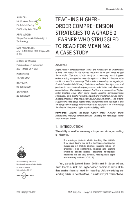 (PDF) Teaching higher-order comprehension strategies to a grade 2 ...