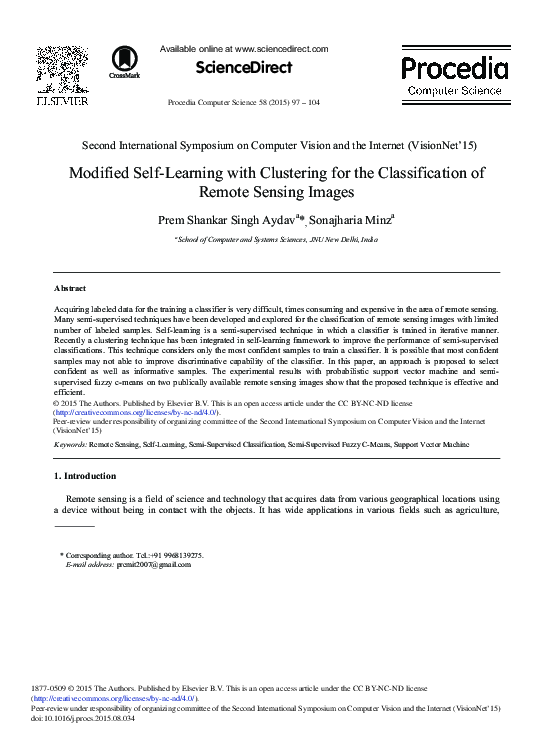 (PDF) Modified Self-Learning with Clustering for the Classification of Remote Sensing Images