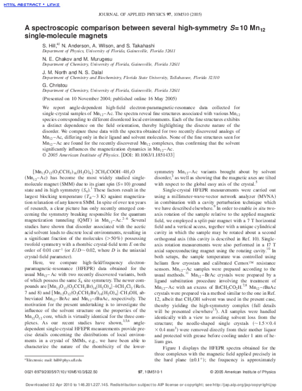(PDF) Spectroscopic Analysis of Mn12 Single-Molecule Magnets