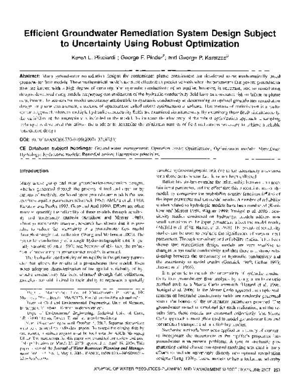 (PDF) Efficient Groundwater Remediation System Designs with Flow and Concentration Constraints ...