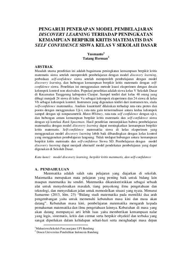 (PDF) Pengaruh Penerapan Model Pembelajaran Discovery Learning Terhadap Peningkatan Kemampuan ...