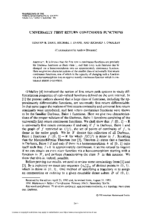 (PDF) Universally first return continuous functions